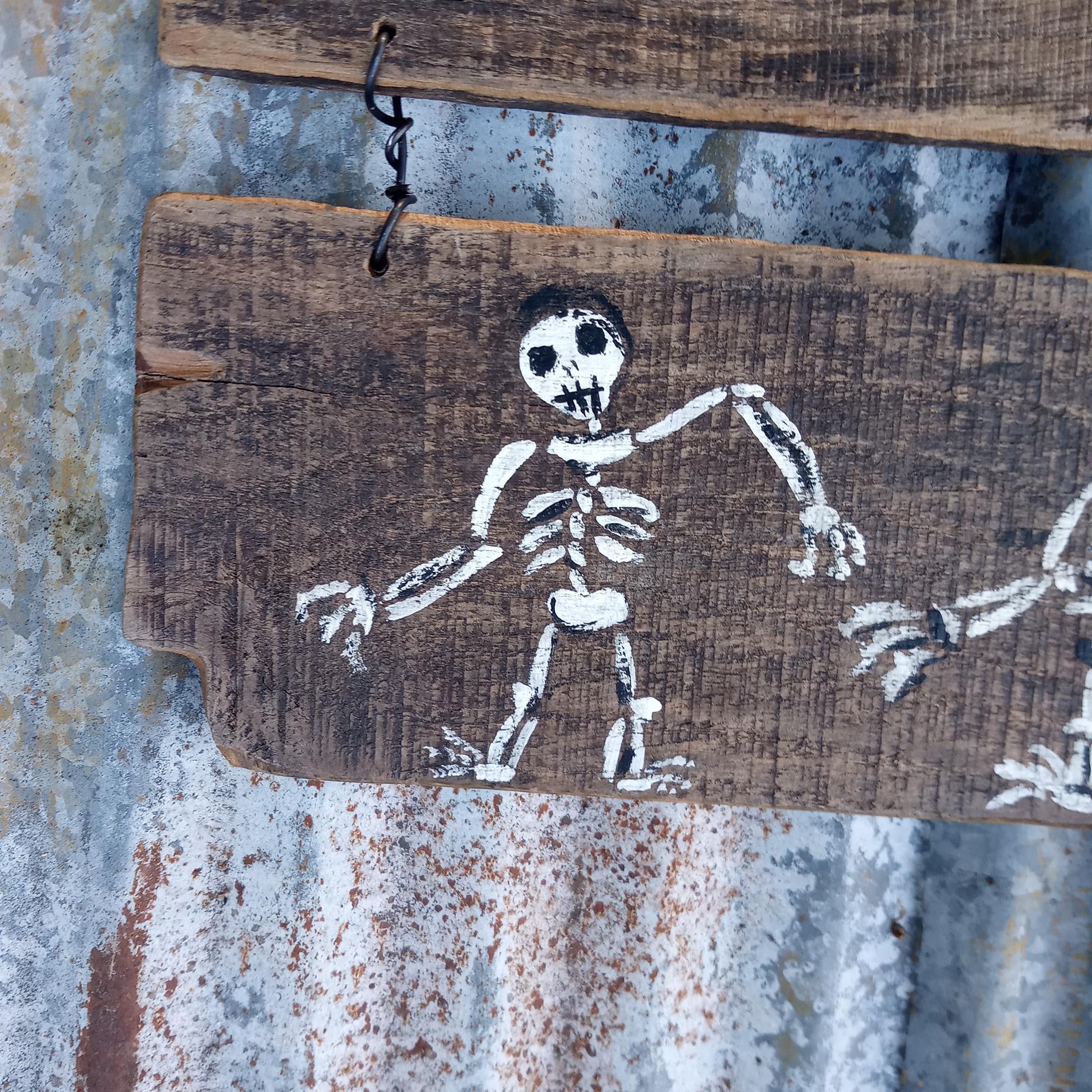 Primitive Folk Art Beware Sign With Ghost and Skeletons on Rustic ...