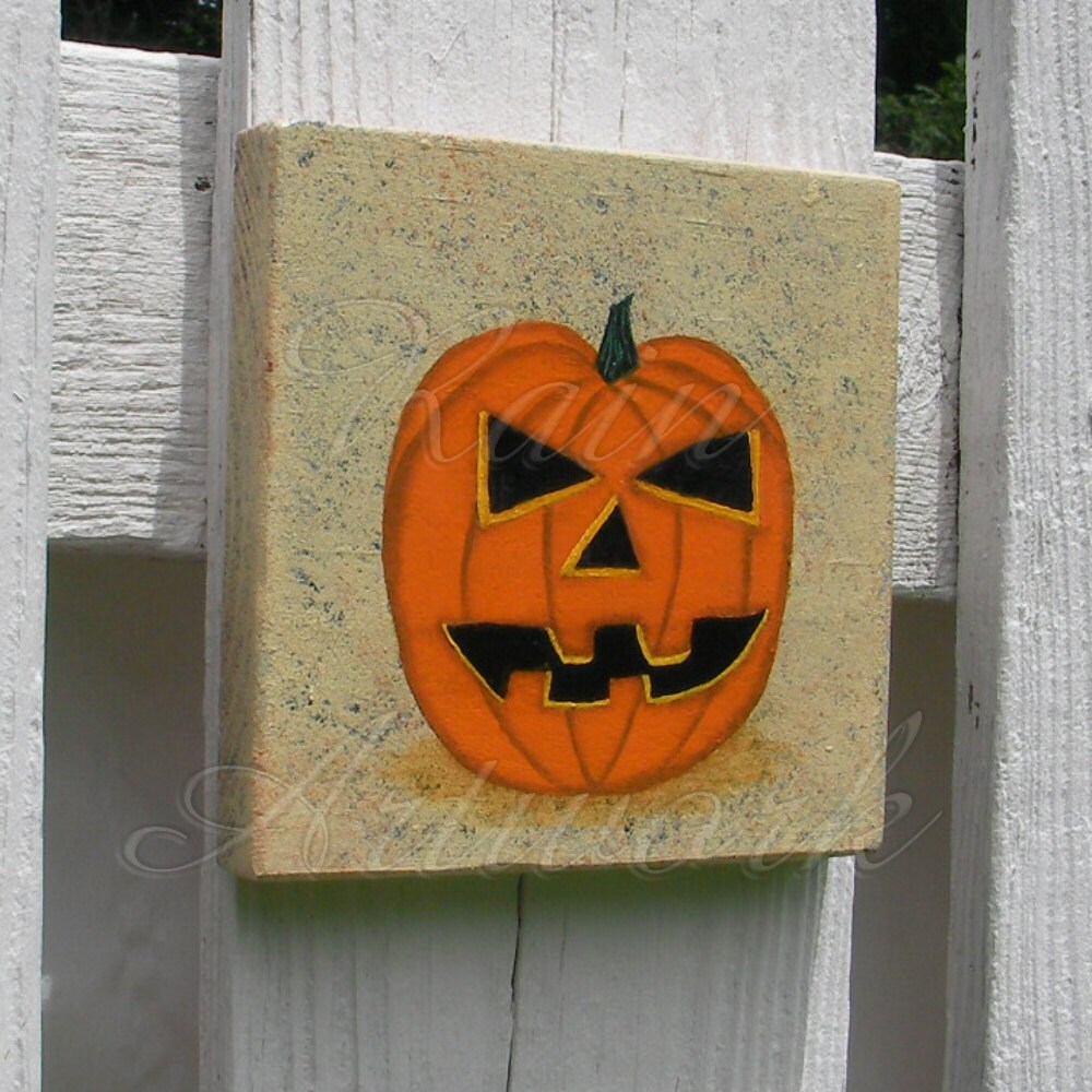 Halloween Jack O Lantern Pumpkin Primitive Folk Art Original Painting ...