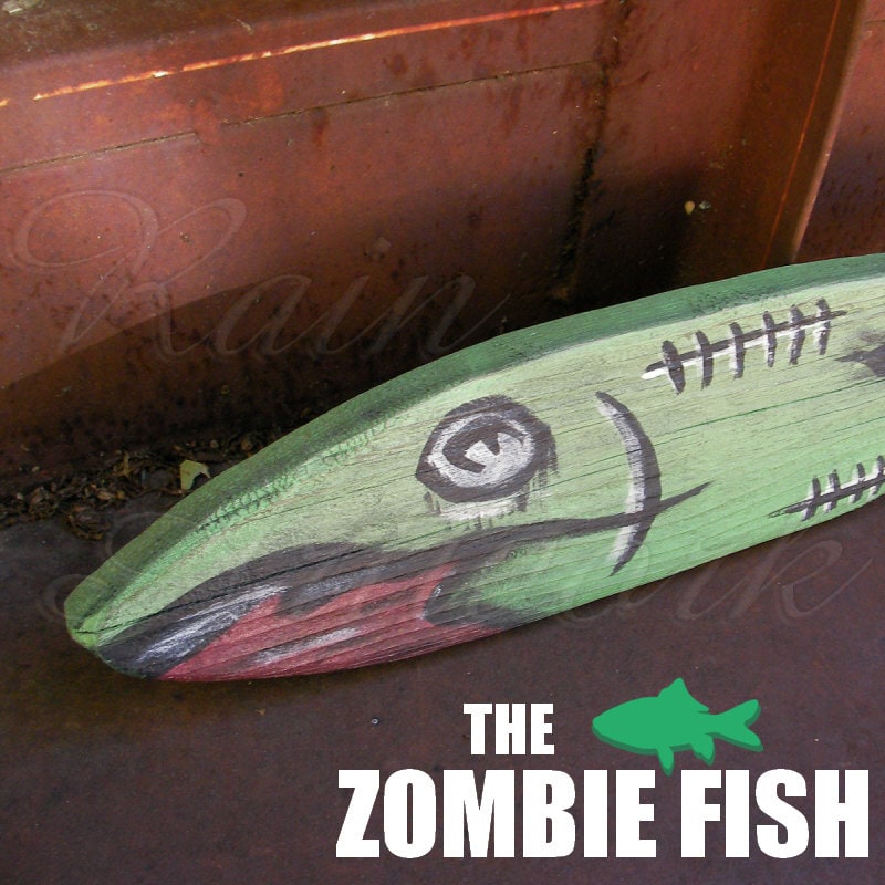 Zombie Fish Cutout Original Funky Folk Art Painting Halloween Art ...
