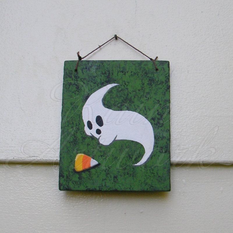 Primitive Folk Art Halloween Ghost and Candy Corn Original - Etsy