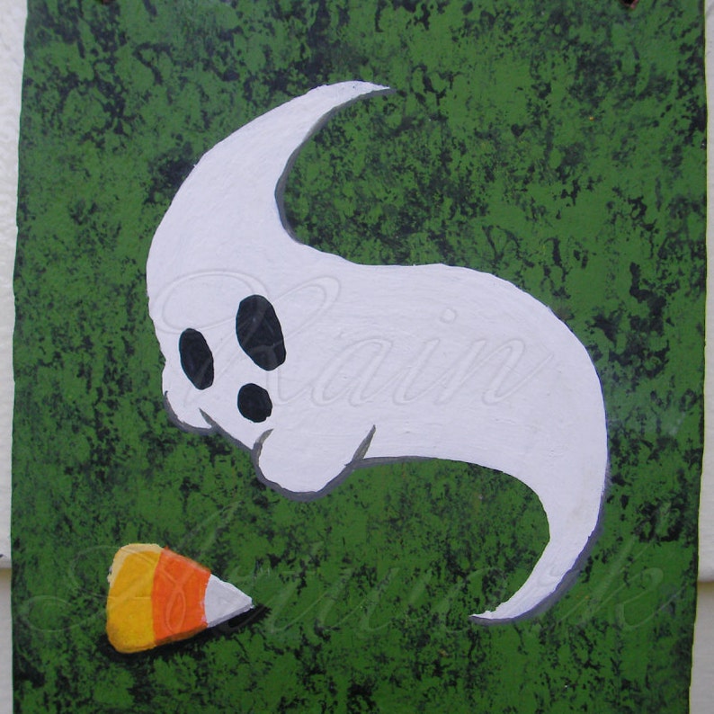 Primitive Folk Art Halloween Ghost and Candy Corn Original Painting ...