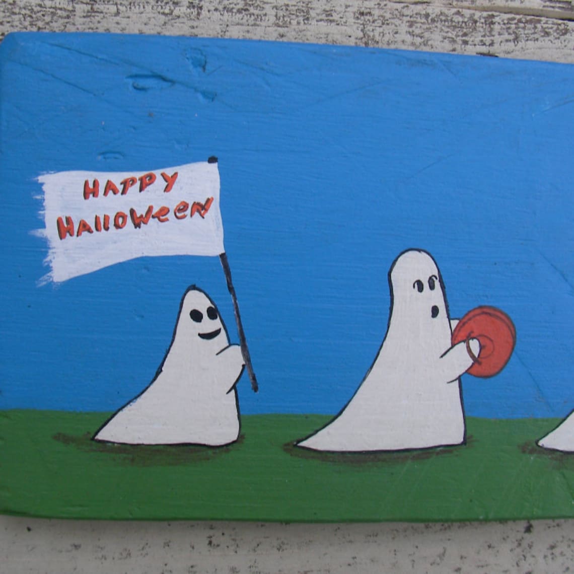 Primitive Halloween Folk Art Ghost Marching Band Parade Original ...
