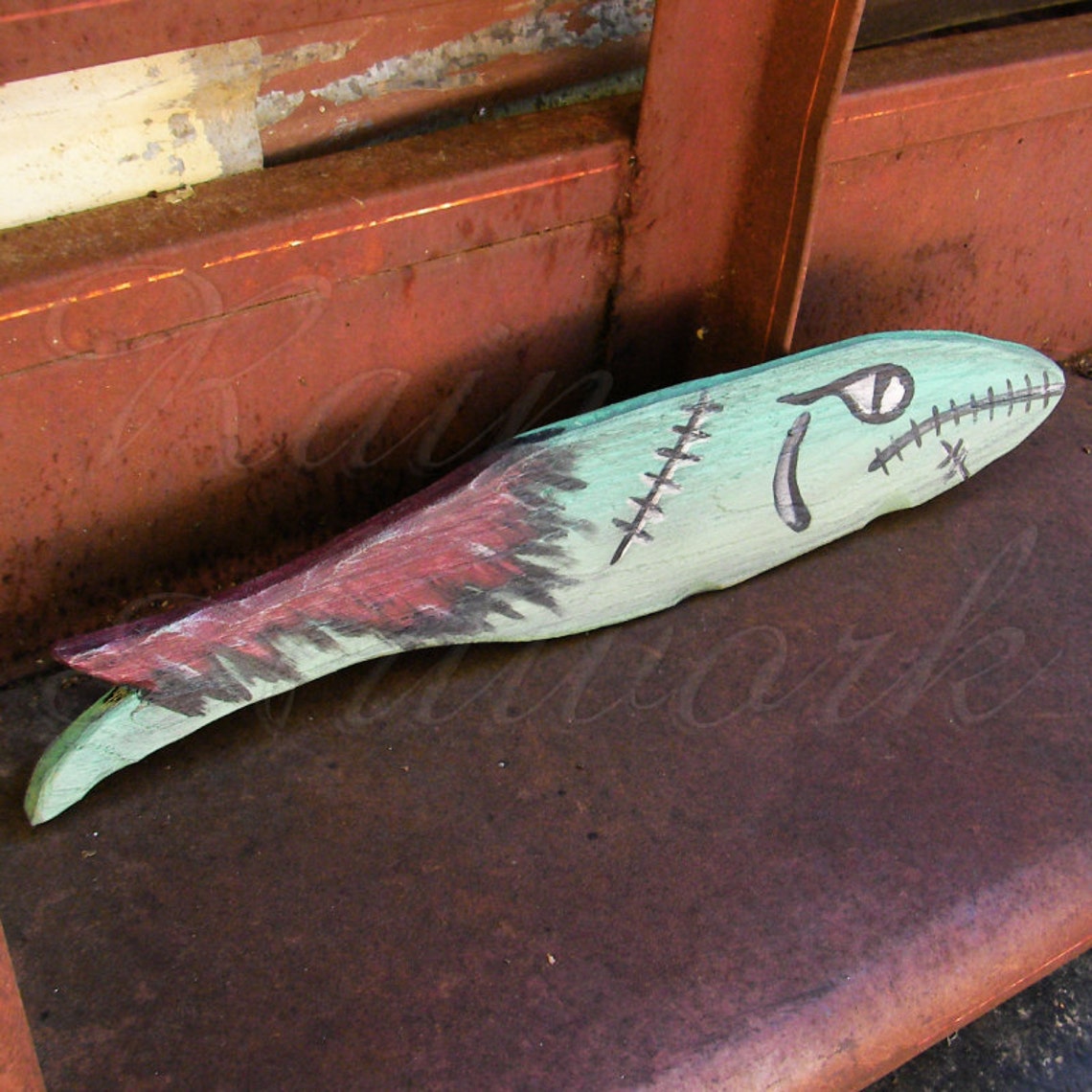 Zombie Fish Cutout Original Funky Folk Art Painting Halloween Art Eco ...