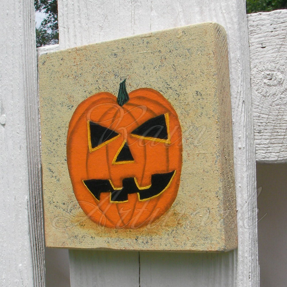 Halloween Jack O Lantern Pumpkin Primitive Folk Art Original Painting ...