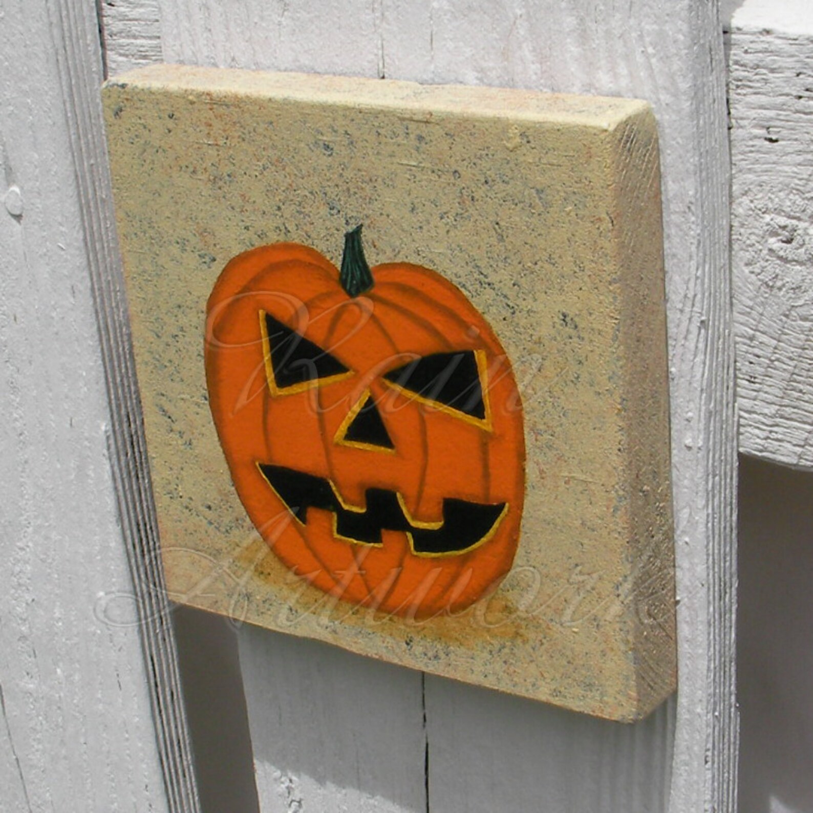 Halloween Jack O Lantern Pumpkin Primitive Folk Art Original Painting ...