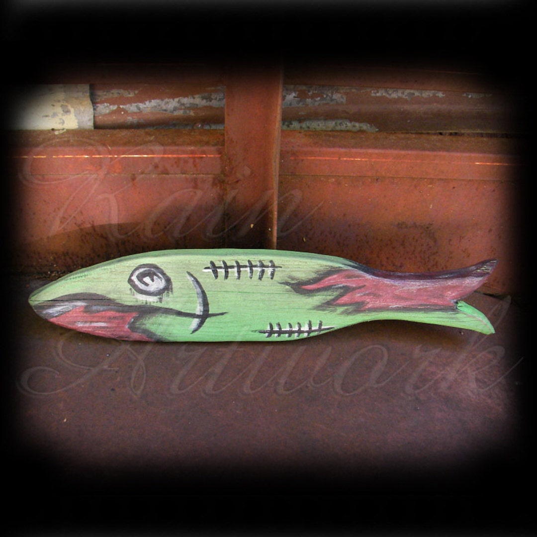 Zombie Fish Cutout Original Funky Folk Art Painting Halloween Art ...