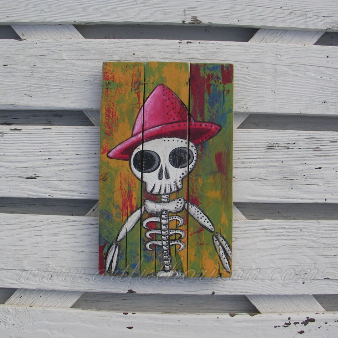 Funky Folk Art Skeleton Painting: Whimsical Halloween Decor - Etsy