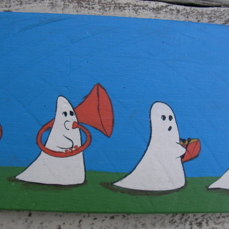 Primitive Halloween Folk Art Ghost Marching Band Parade Original ...