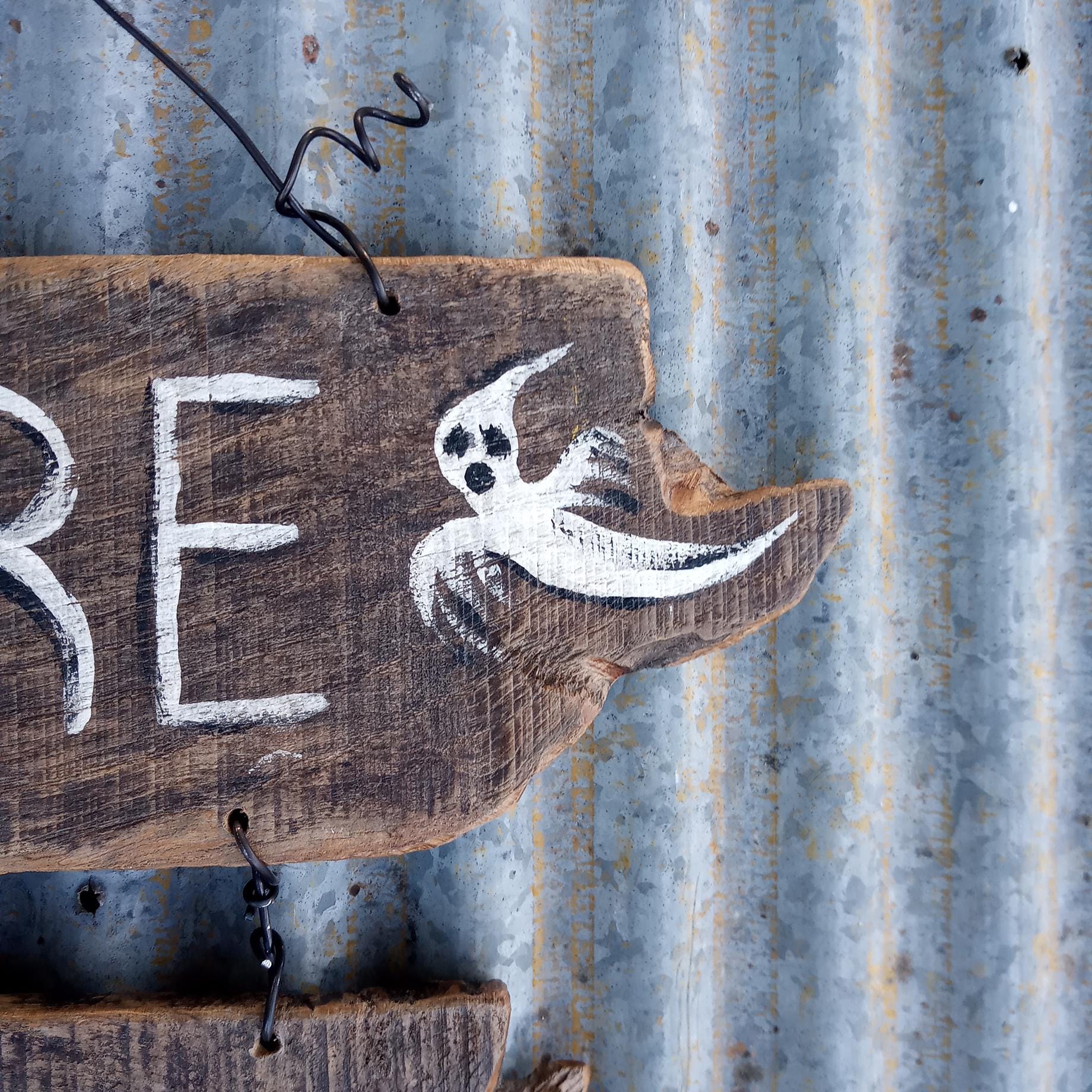Primitive Folk Art Beware Sign With Ghost and Skeletons on Rustic ...