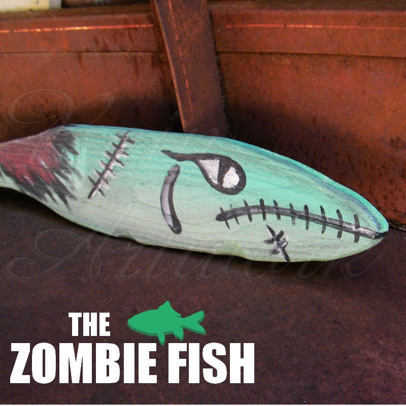 Zombie Fish Cutout Original Funky Folk Art Painting Halloween Art Eco ...