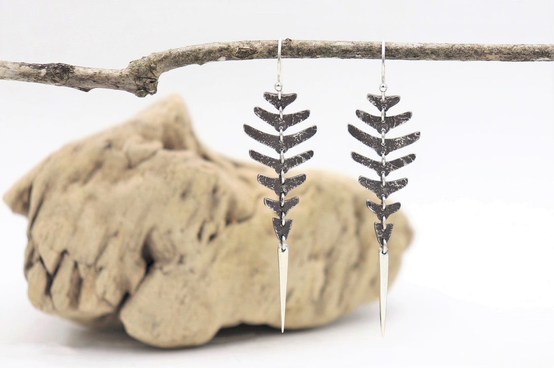 Fishbone Spike Earrings in Sterling Silver - Etsy