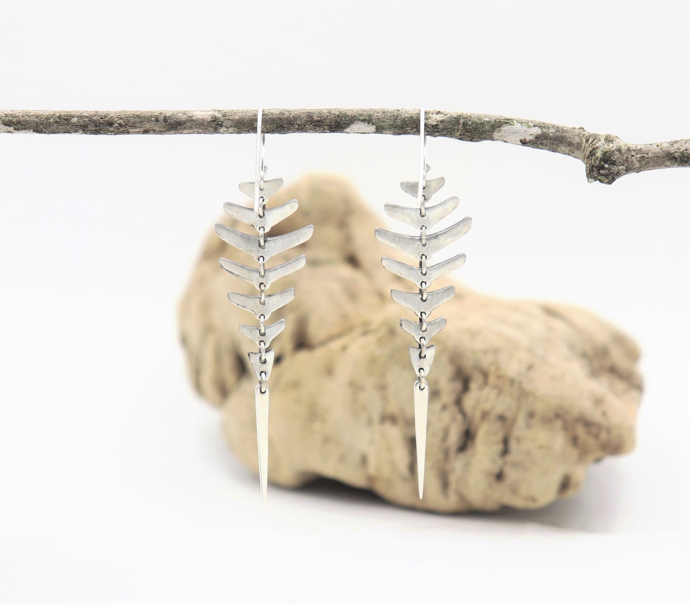 Fishbone Spike Earrings in Sterling Silver - Etsy