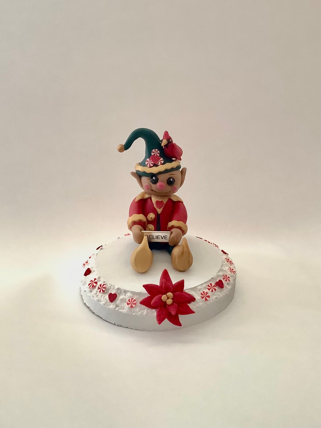 Believe Gingie Elf, Santa Helper, Christmas Gingy Red, Green, Gold Clay ...