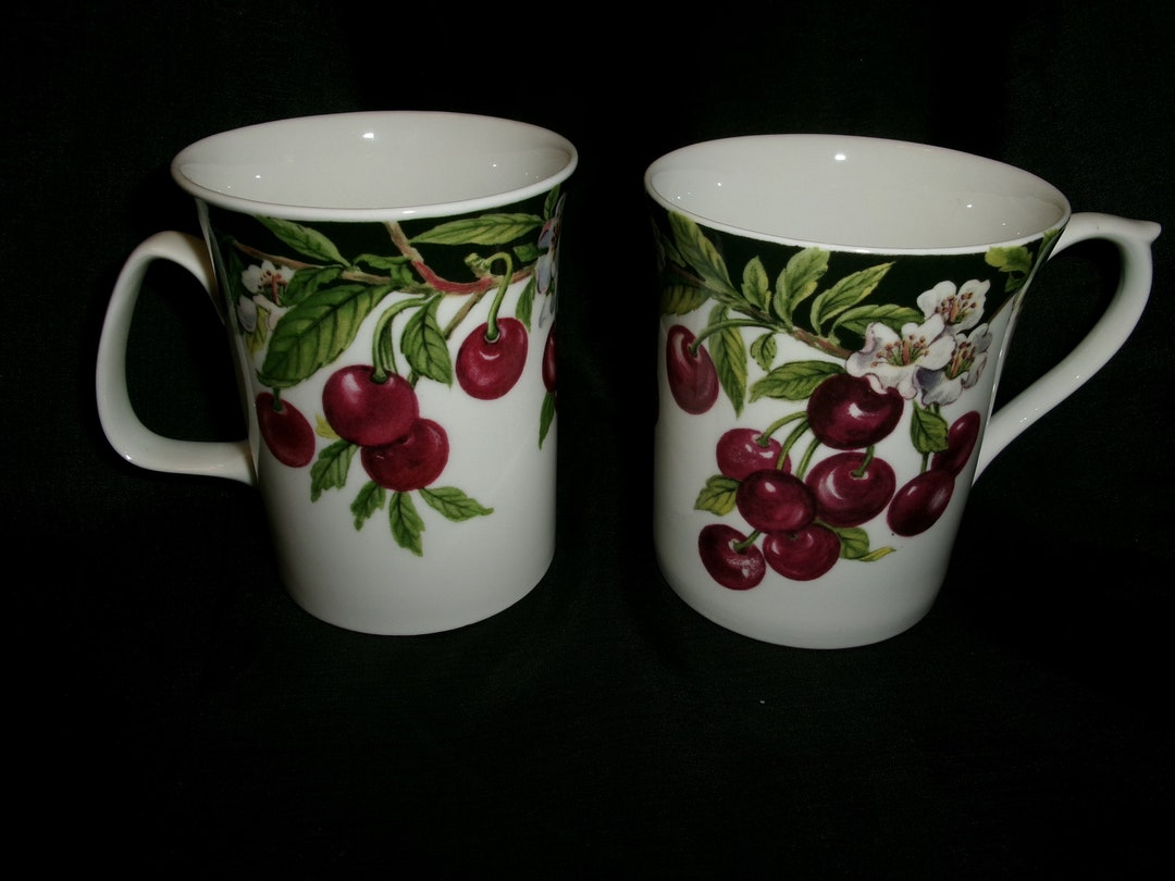 Vintage Cherry Mugs Lot, Pair of English Bone China Mugs With Fruit ...