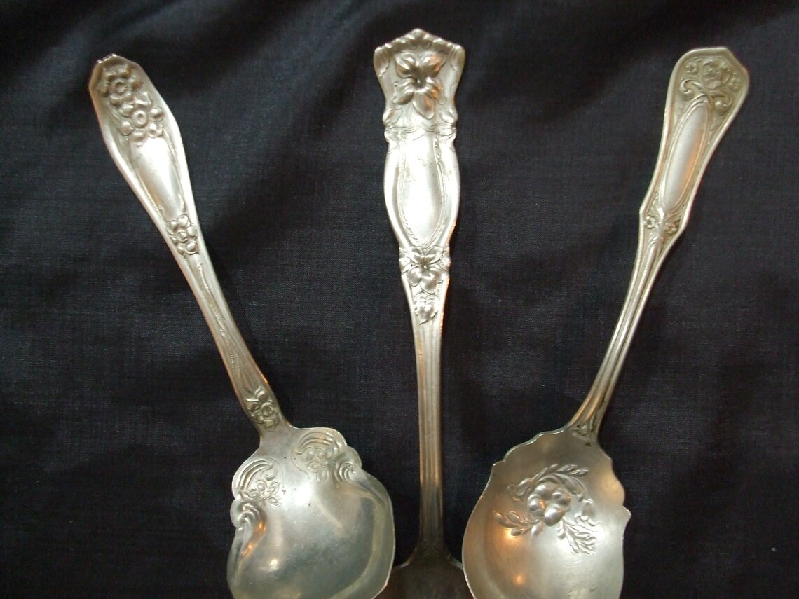 Antique Nickel Silver Spoons, Old Rogers Art Nouveau Florals, Lot of 3 ...