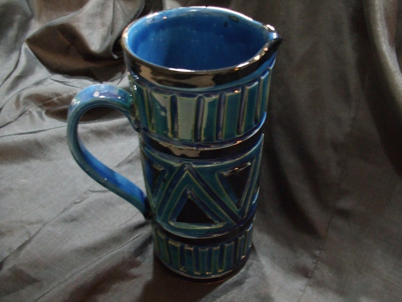 Vintage MCM Bitossi Style Pitcher Blue Italian Mid Century - Etsy