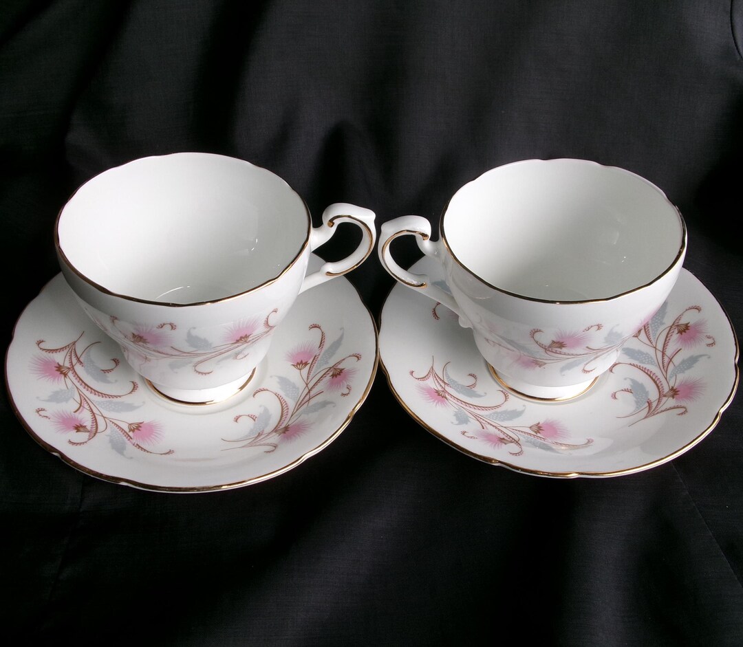 Vintage Roslyn Pink Caprice Cups and Saucers, Pair of 2 Sets Pastel ...