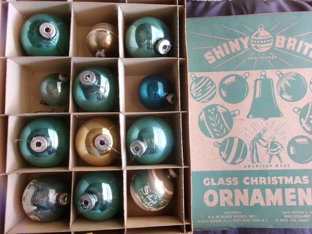 Vintage Shiny Brite Glass Christmas Ornaments, Original Box, Large USA ...
