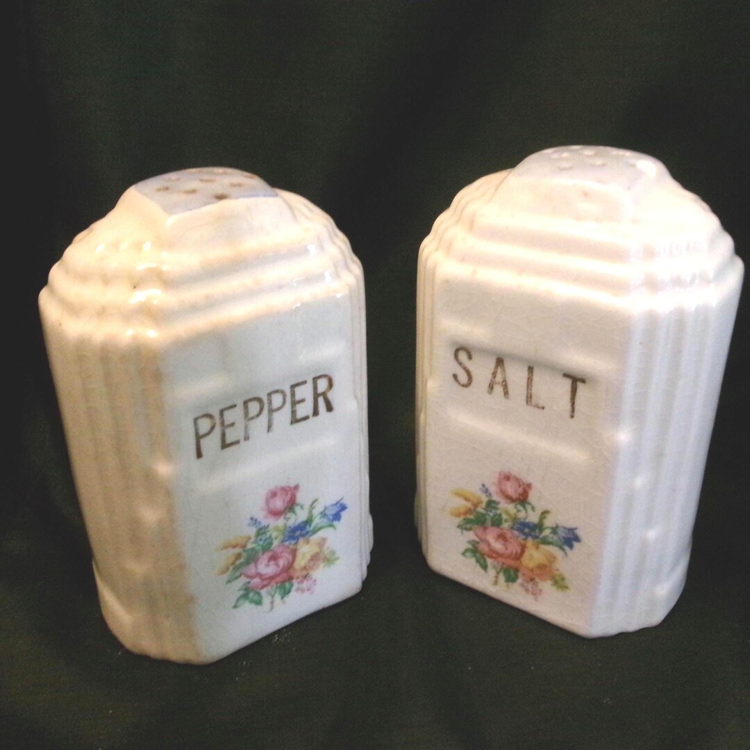 Vintage Harker Skyscraper Salt and Pepper Shakers, Floral Decor on Big ...