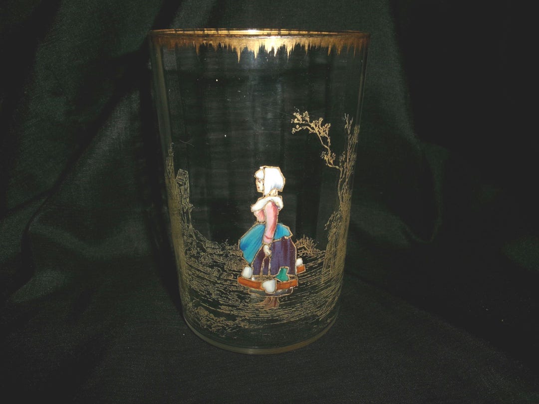 Antique Gilt Enamel Tumbler With Lady Walking in a Forest, Vintage ...
