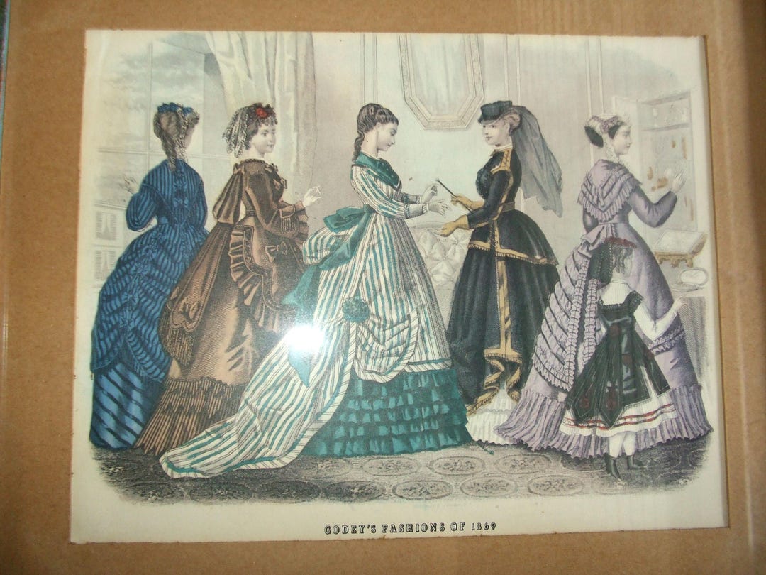 Vintage Godeys Ladies Fashions of 1869 Print, Colorful Antique Womens ...