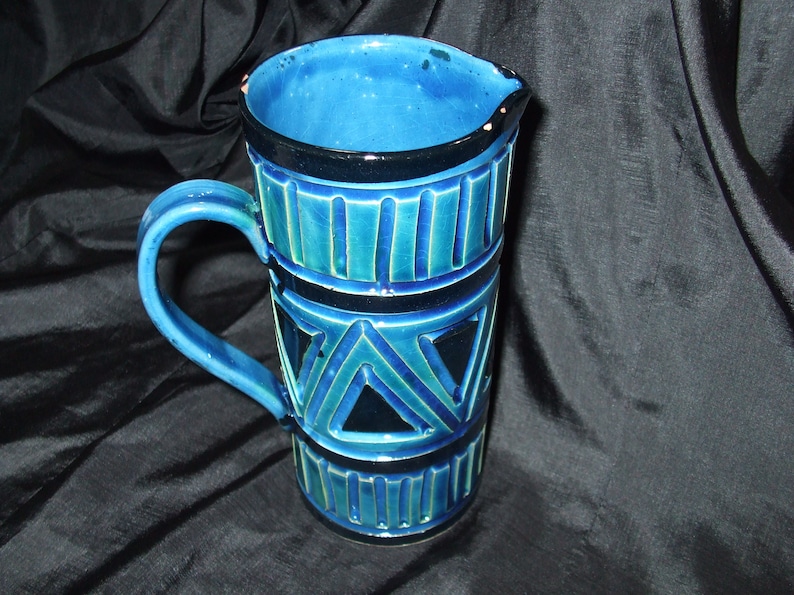 Vintage MCM Bitossi Style Pitcher Blue Italian Mid Century - Etsy