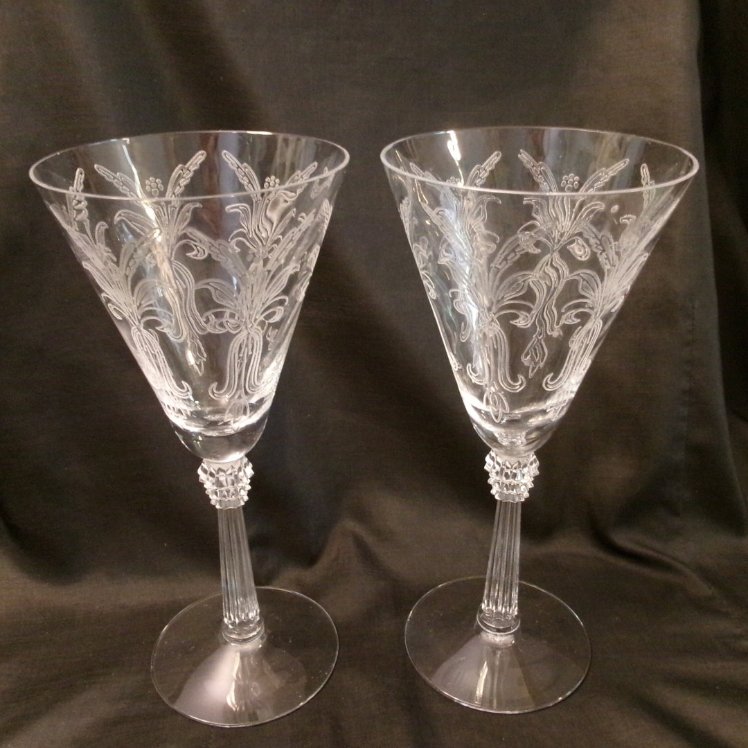 Vintage Fostoria Crystal Nouveau Pattern Glasses, Set of 2 Water Goblet ...