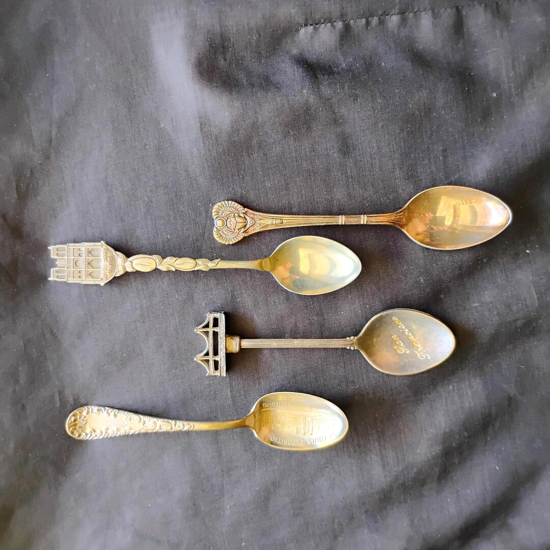 Vintage Souvenir Small Coffee Spoons, Silverplated Old Spoons, Set of 4 ...
