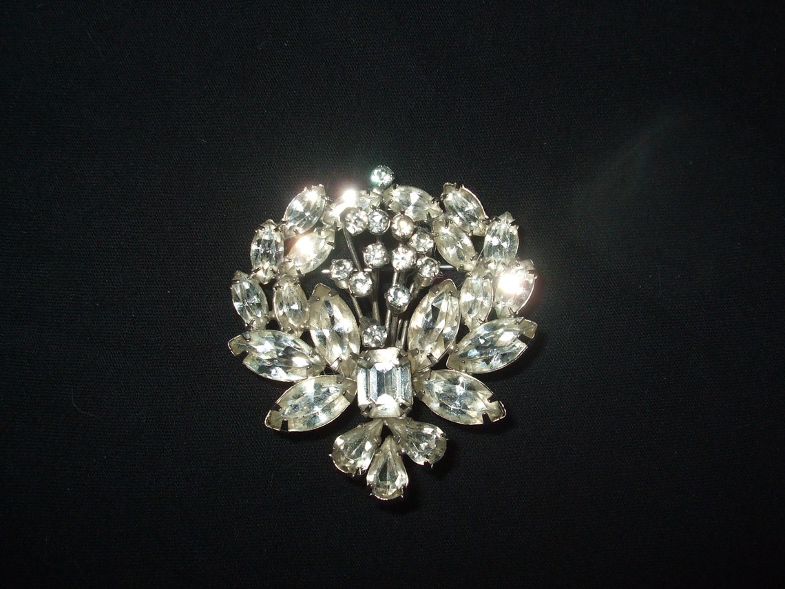 Vintage Weiss White Rhinestone Brooch HTF Signed Large - Etsy
