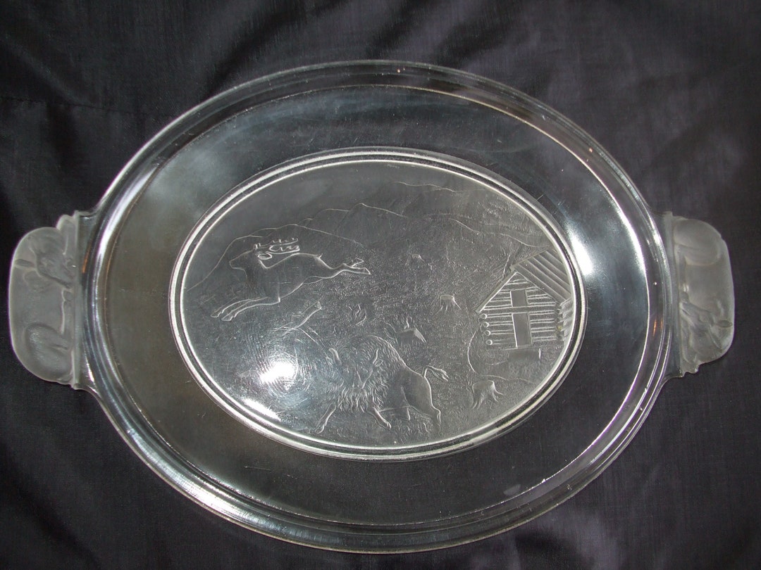Antique Gillinder and Sons Westward Ho Bread Plate, Deer Handle Plate ...