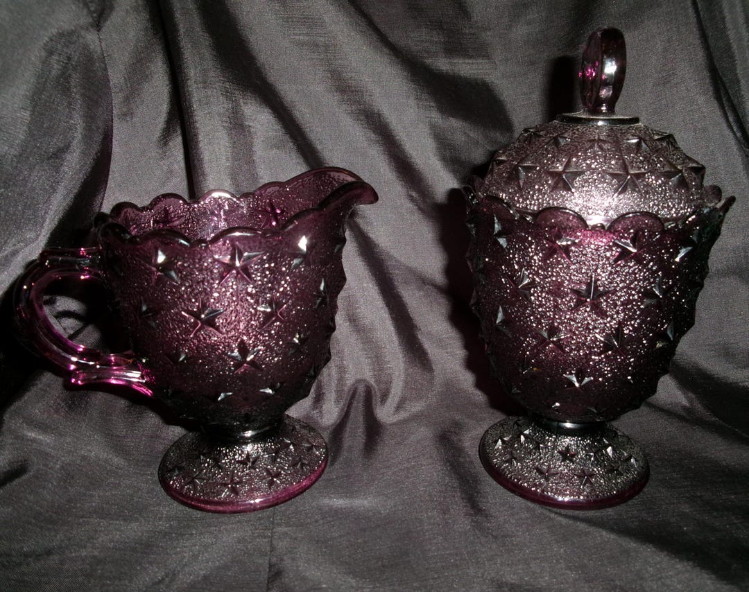 Vintage Stippled Star L G Wright Creamer and Sugar Set, HTF Amethyst ...