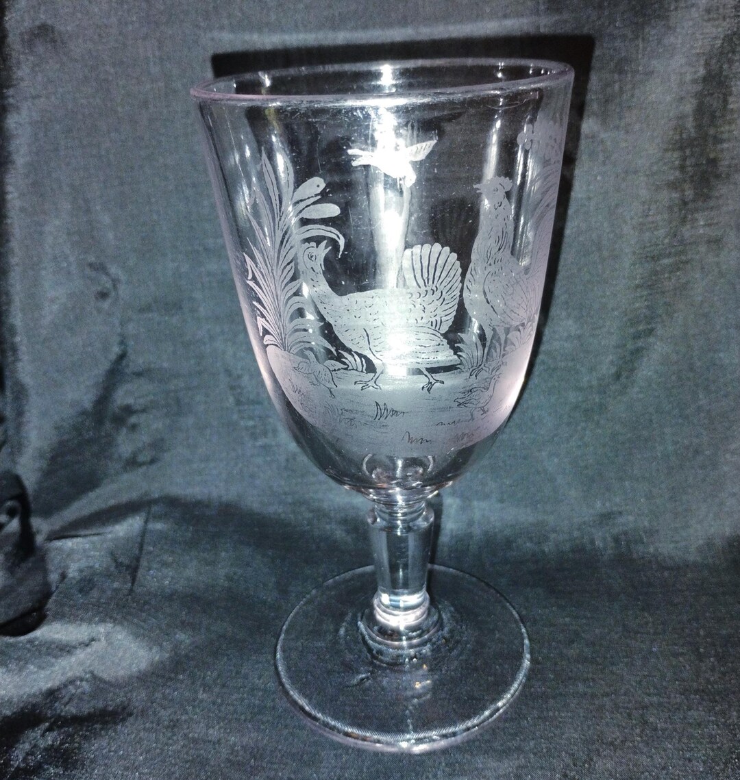 Antique EAPG Pheasant or Wild Game Wine Goblet With Light Purpling - Etsy