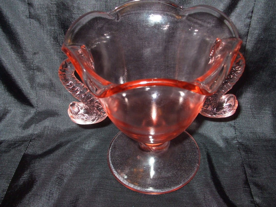 Vintage Fenton Pink Glass Dolphin Handle Compote Fenton Etsy
