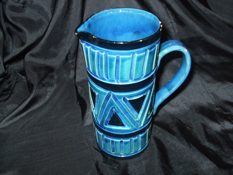 Vintage MCM Bitossi Style Pitcher Blue Italian Mid Century - Etsy