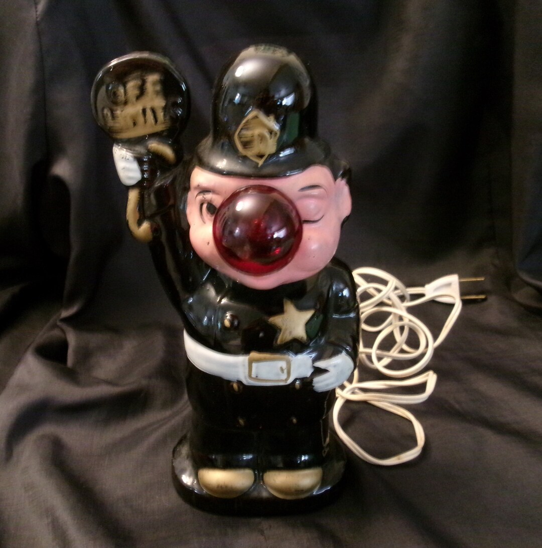 Vintage Keystone Cop Figural Lamp, Fifties Sixties Era Redware, Mid ...