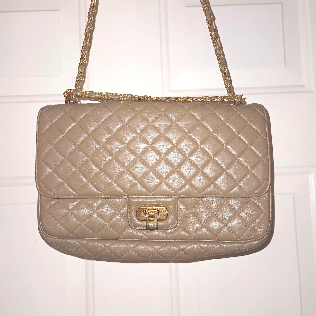 Vintage Morris Moskowitz Quilted Leather Bag, Taupe or Tan Small MM ...