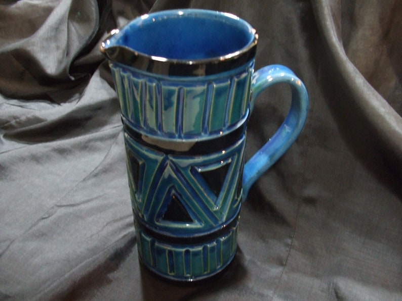 Vintage MCM Bitossi Style Pitcher Blue Italian Mid Century - Etsy