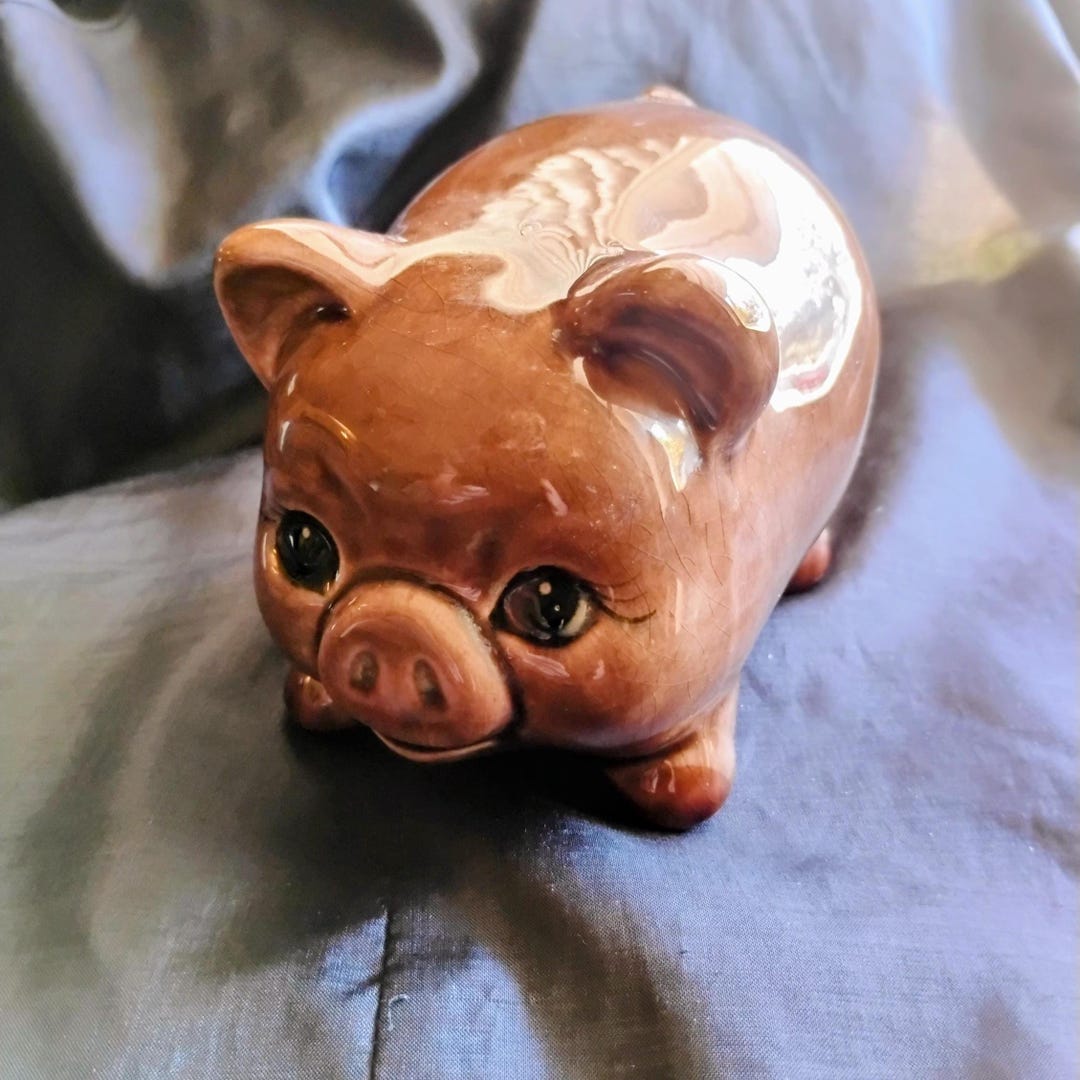 Vintage Piggy Cotton Ball Dispenser, Brown Pig Made in Santa Ana ...