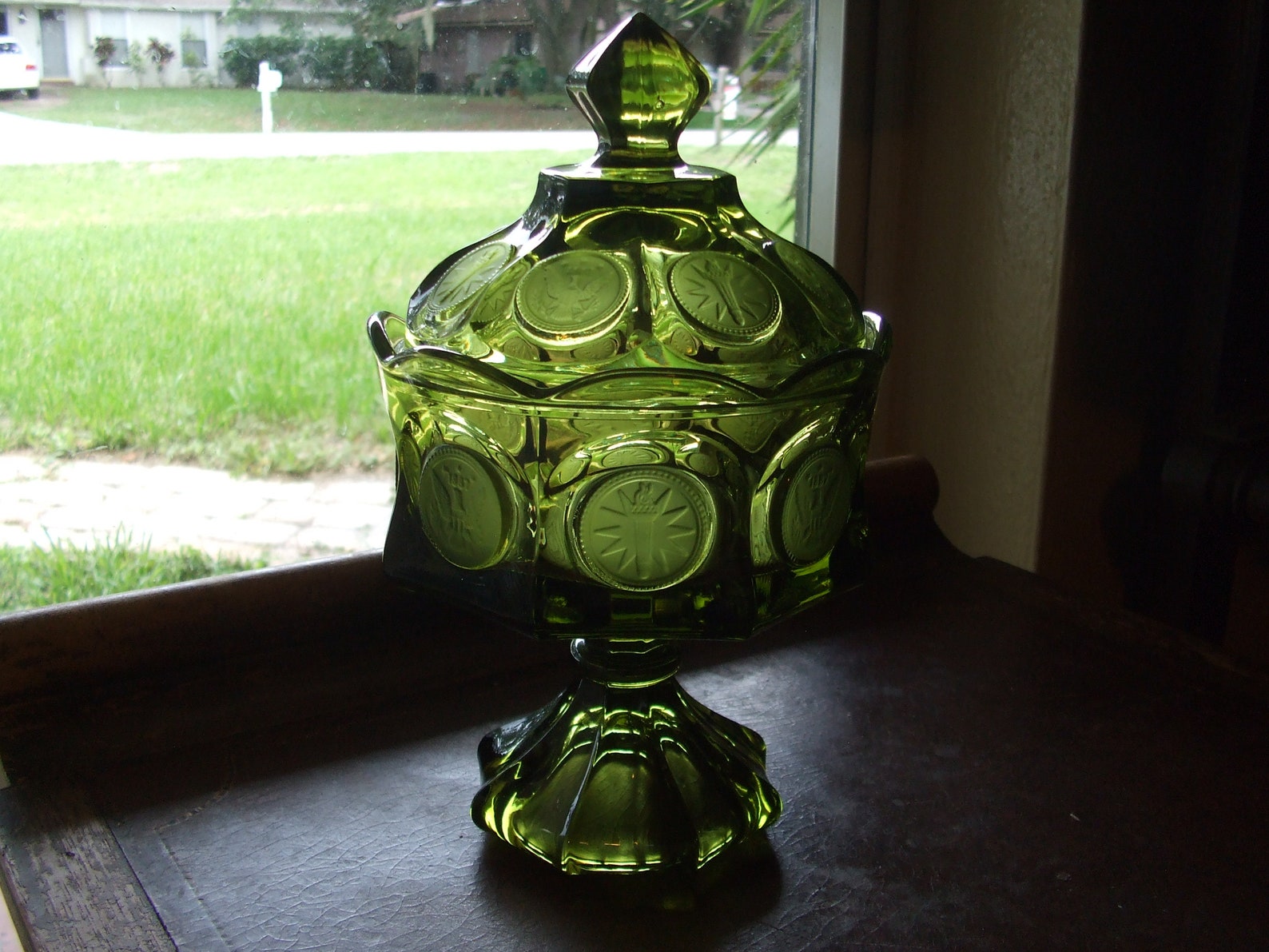 Vintage Fostoria Coin Glass Covered Compote in Olive Green - Etsy