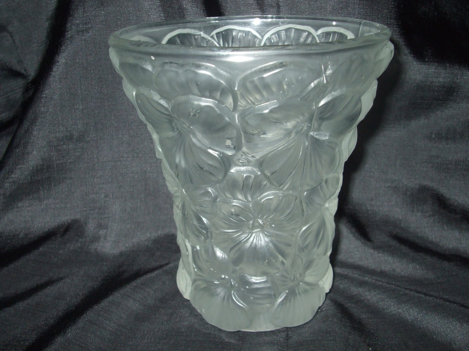 Vintage Barolac Crystal Pansies Glass Vase, Czech Satin Glass Floral ...