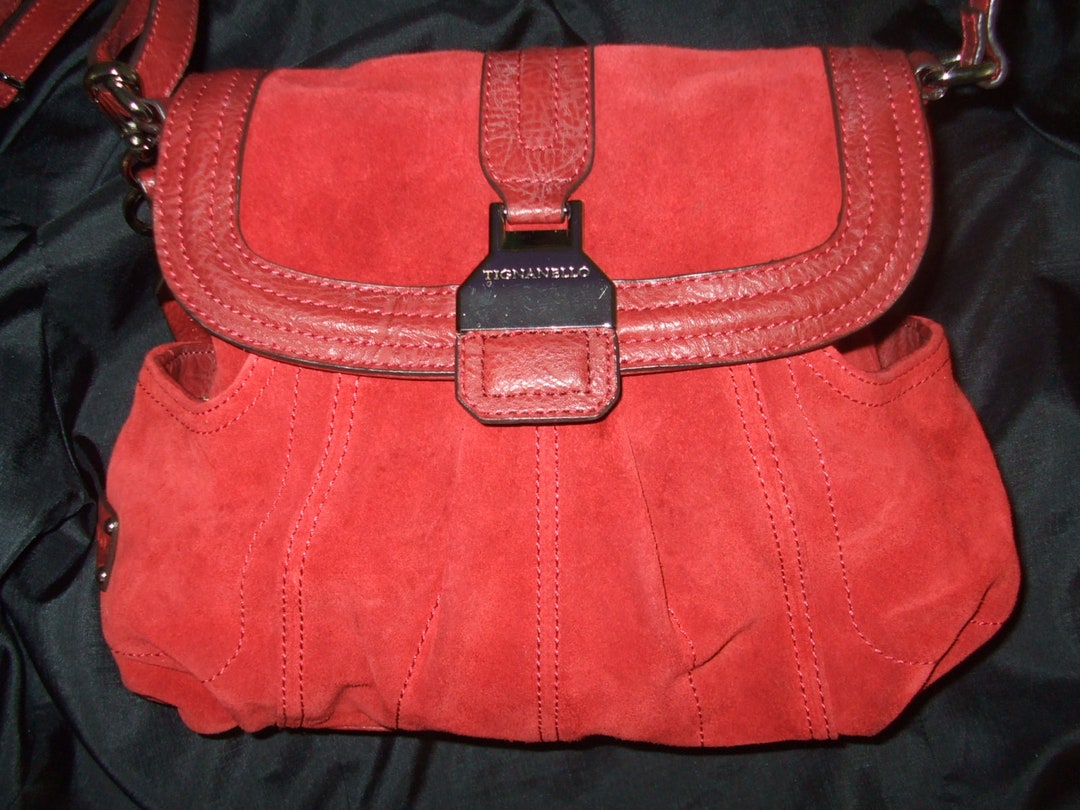 Vintage Red Suede and Leather Tignanello Bag, Small Shoulder Bag in Red ...