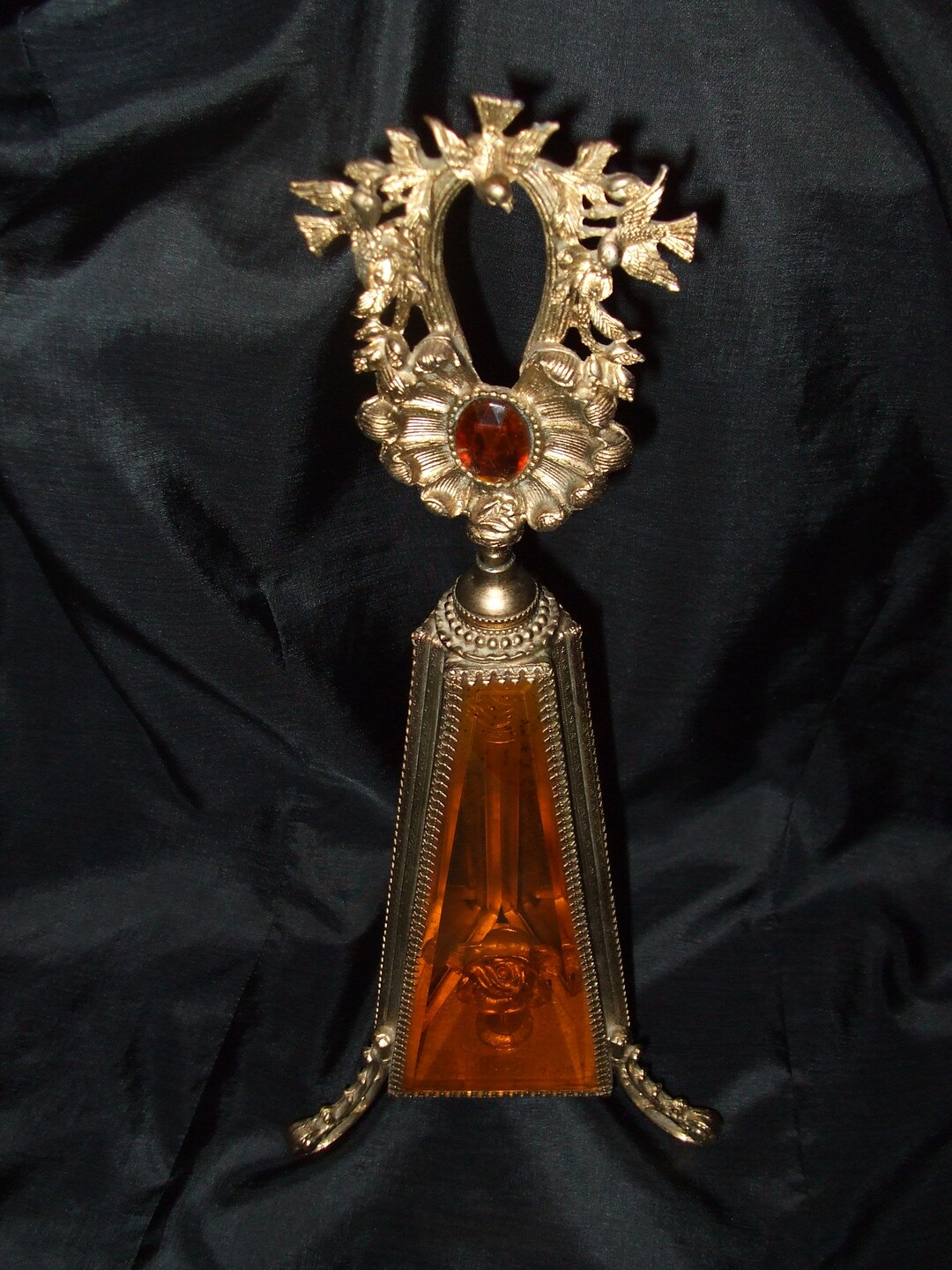 Vintage Hollywood Regency Perfume Bottle, Golden Floral With Birds ...