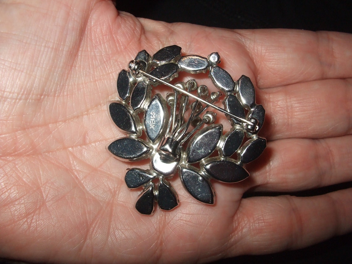 Vintage Weiss White Rhinestone Brooch HTF Signed Large | Etsy