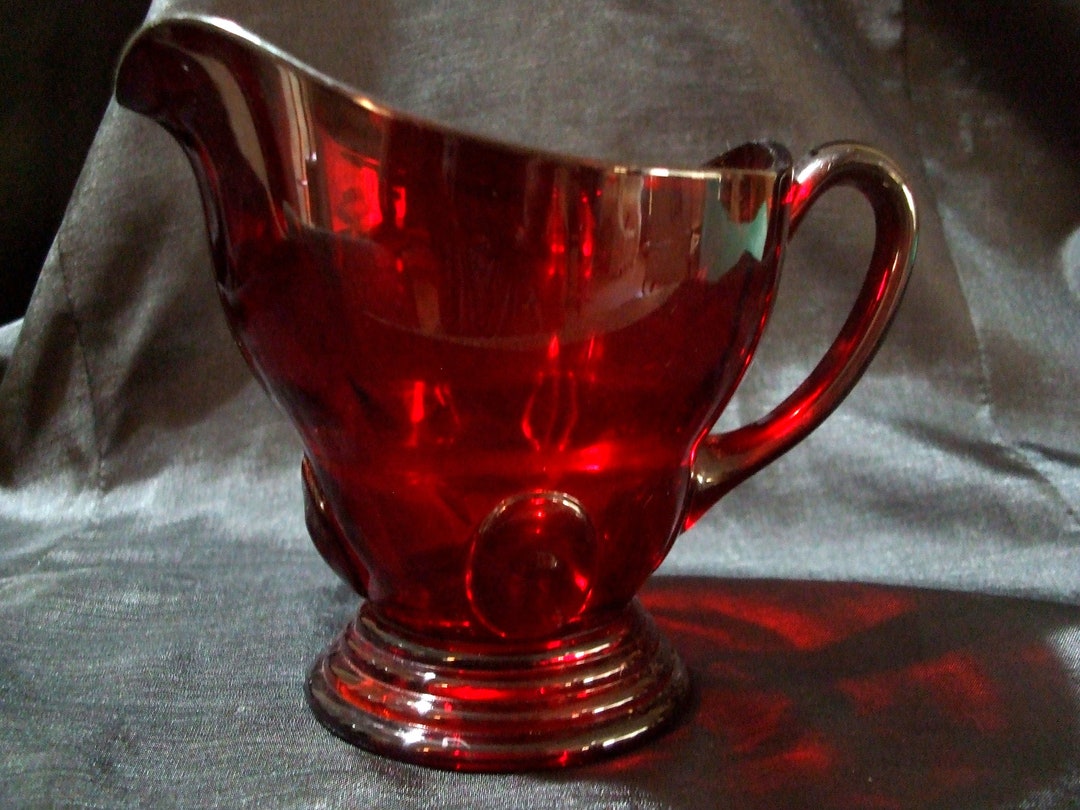Vintage Ruby Red Glass Creamer, New Martinsville Moondrops Red Glass ...