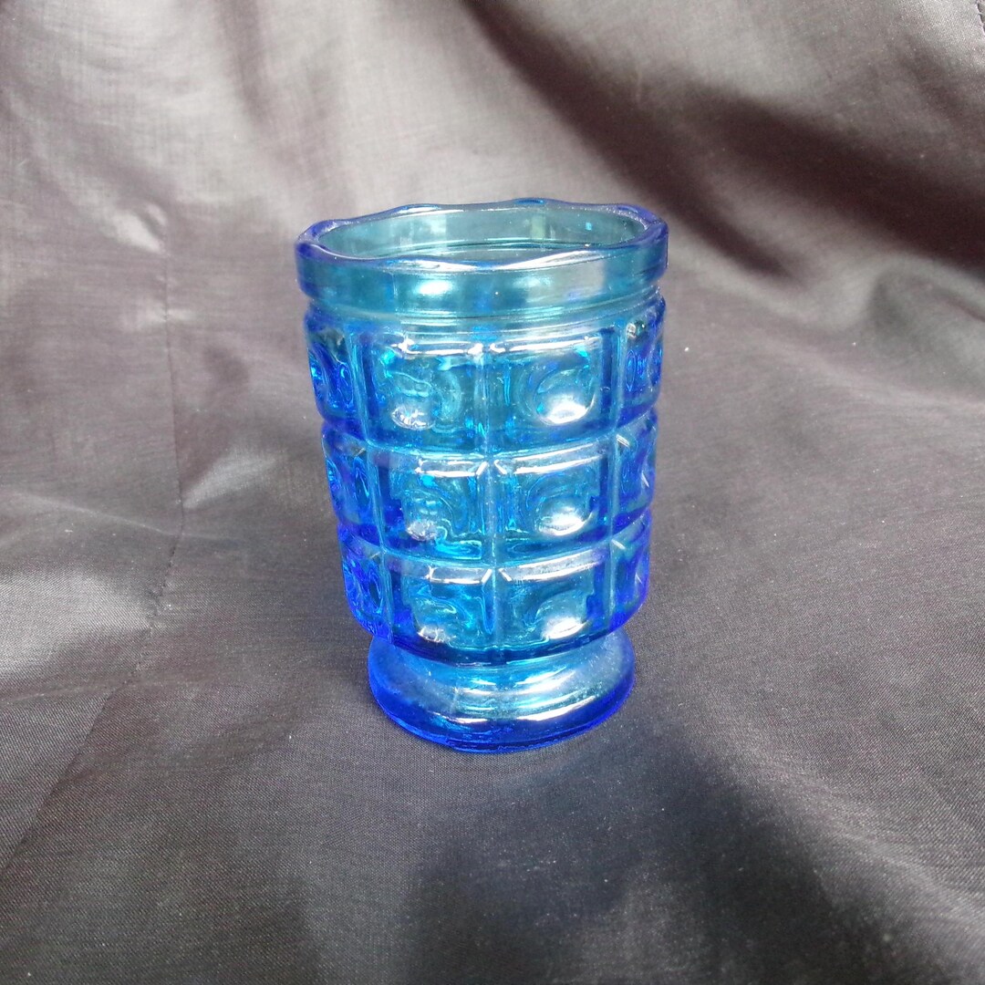 Vintage Blue Glass Toothpick Holder, Mod Geometric Pattern - Etsy