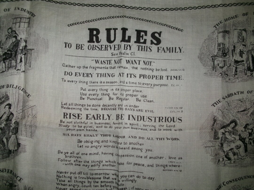 Vintage Irish Linen Tea Towel, Rules to Be Observed, Slightly Self ...