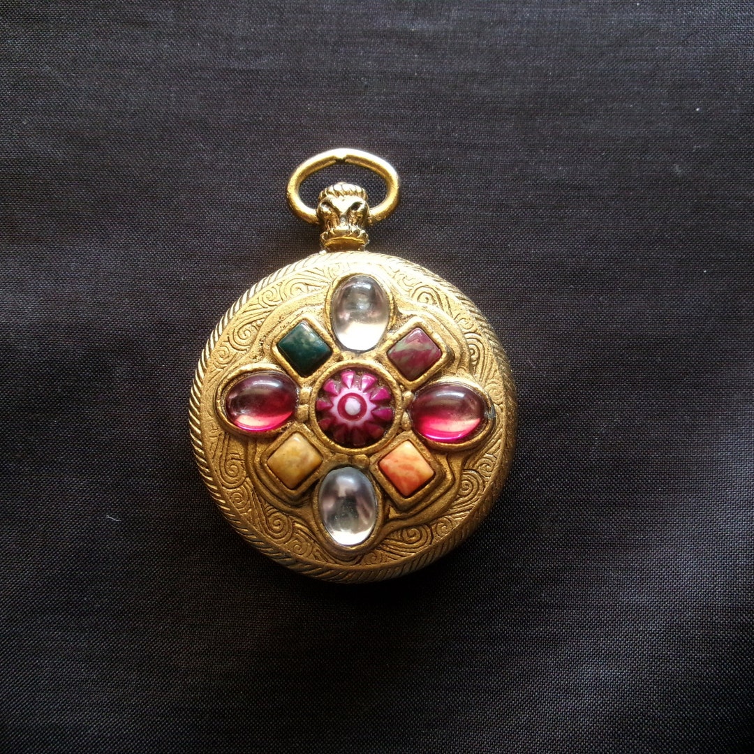 Vintage Pocket Watch Charm Pendant With Faux Gems - Etsy