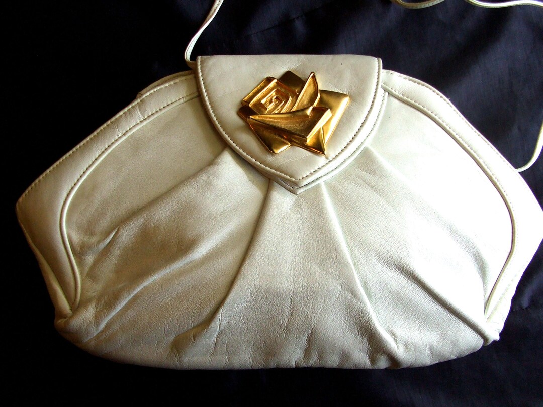 Vintage Susan Gail Bag in White Leather, Small Eighties Handbag With ...