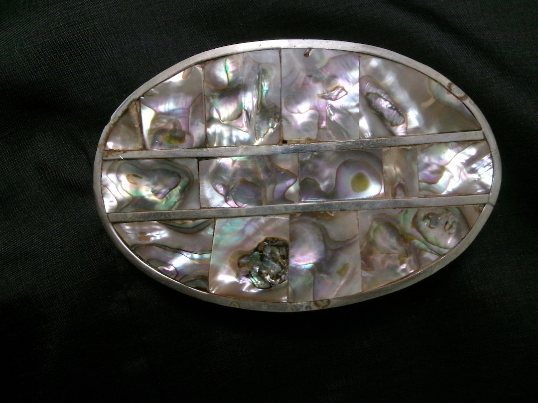 Vintage Large Abalone Alpaca Belt Buckle, Southwestern Style, Made in ...