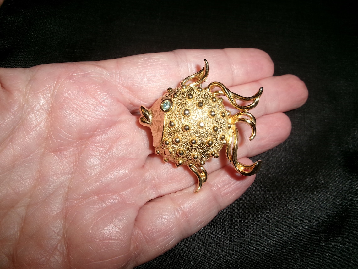 Vintage Puffer Fish Brooch, Solid Fragrance Fuller Brush Pin, Goldtone ...